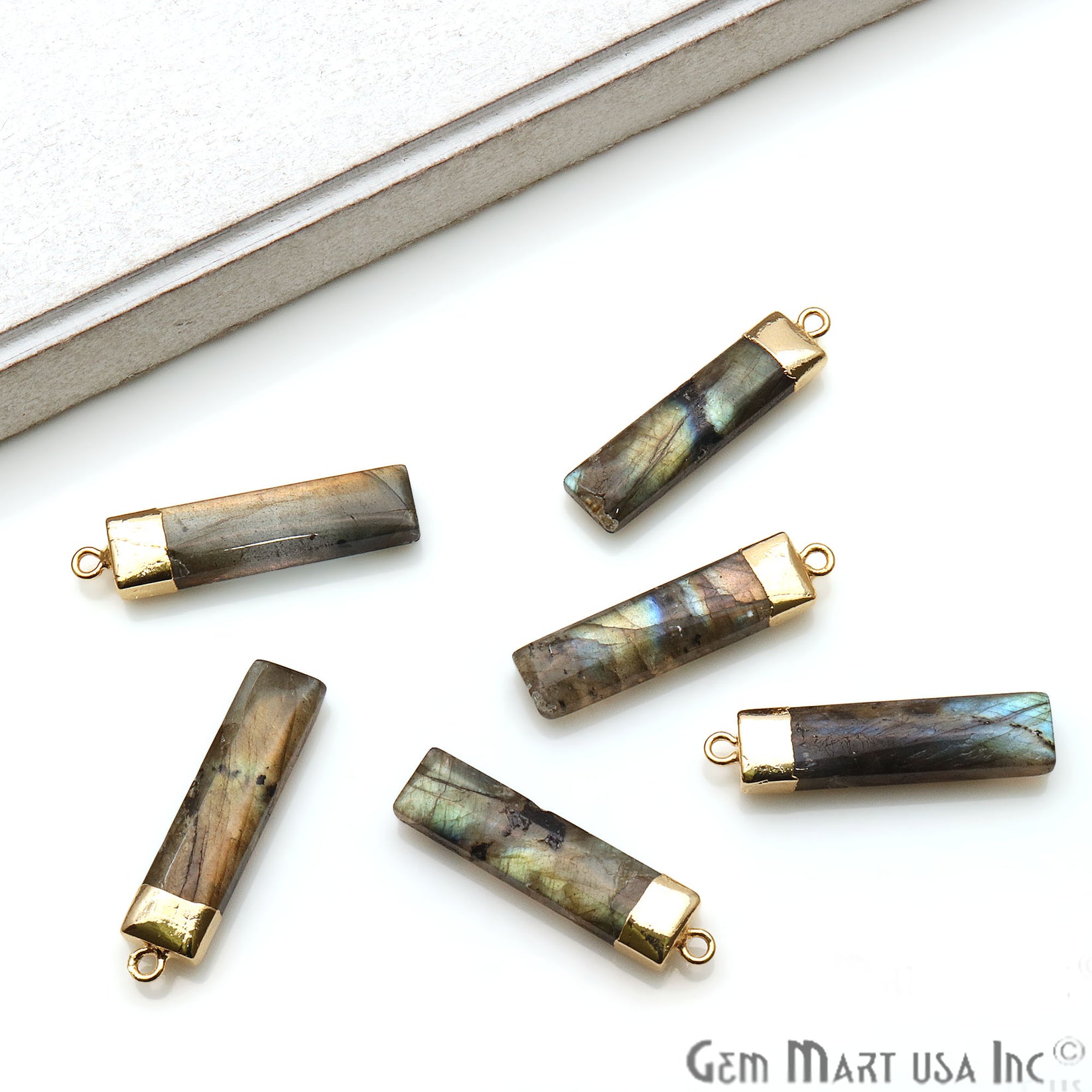 Gemstone Rectangle Shape 31x7mm Gold Electroplated Single Bail Connect ...