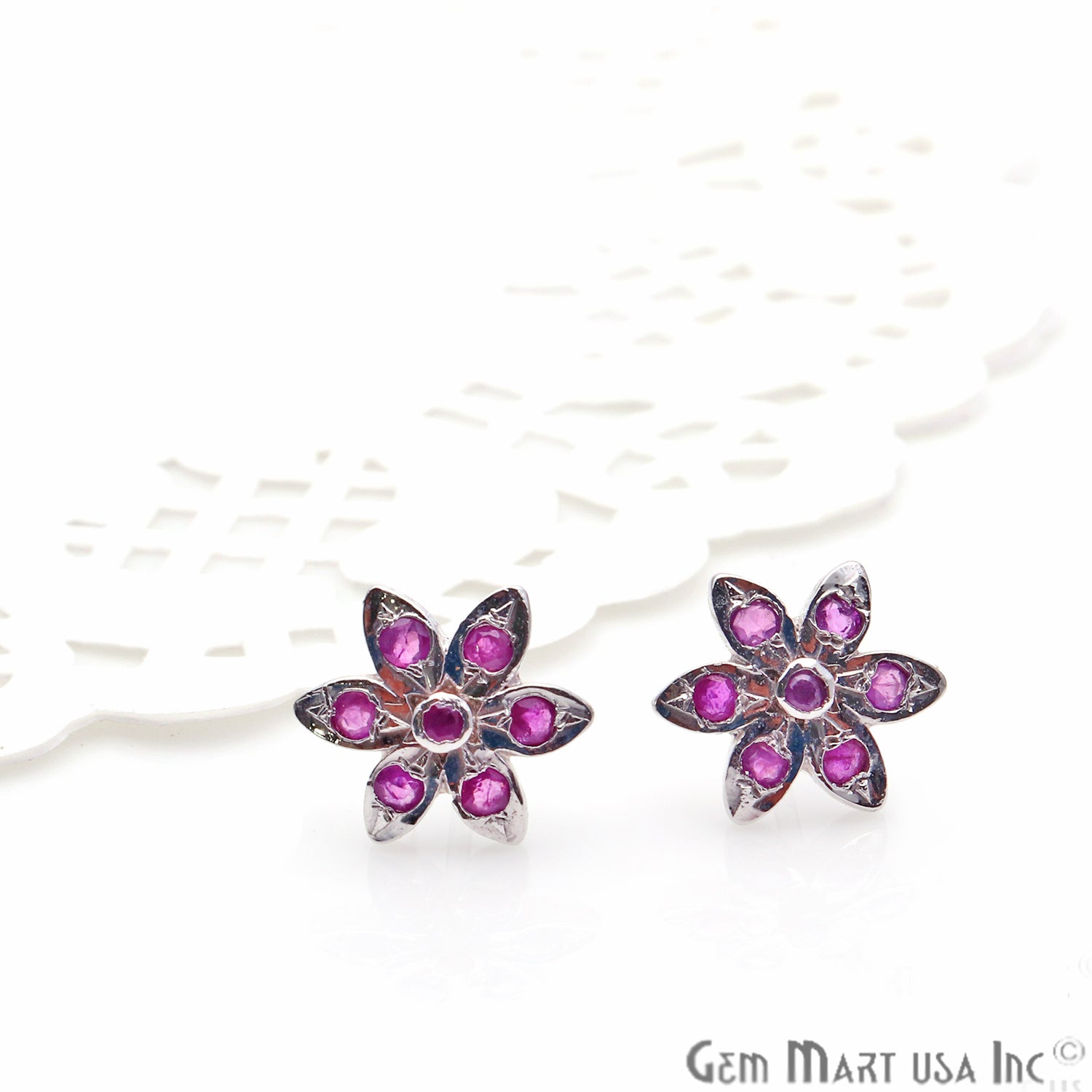 Ruby 9mm Sterling Silver Flower Shape Stud Earring – GemMartUSA