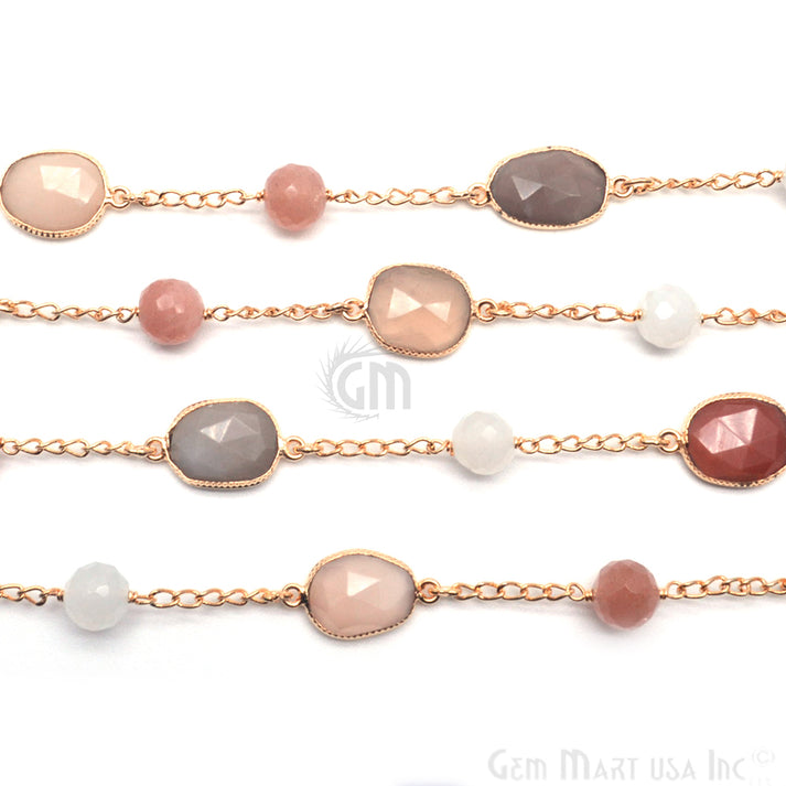 Multi Moonstone Beads & Bezel Connector 10mm Gold Plated Rosary Chain ...