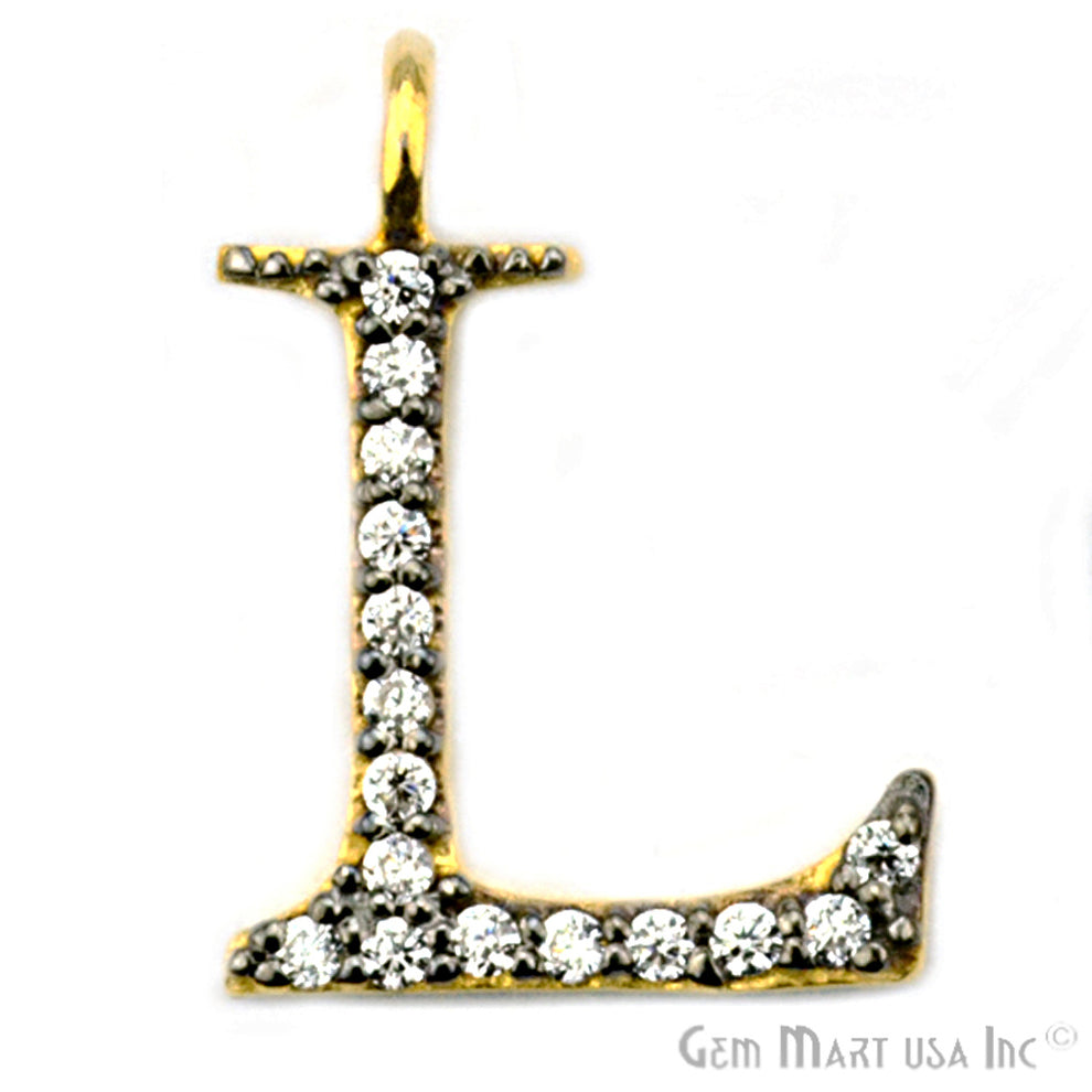 'L' Alphabet Charm CZ Pave Gold Vermeil Charm for Bracelet & Pendants ...