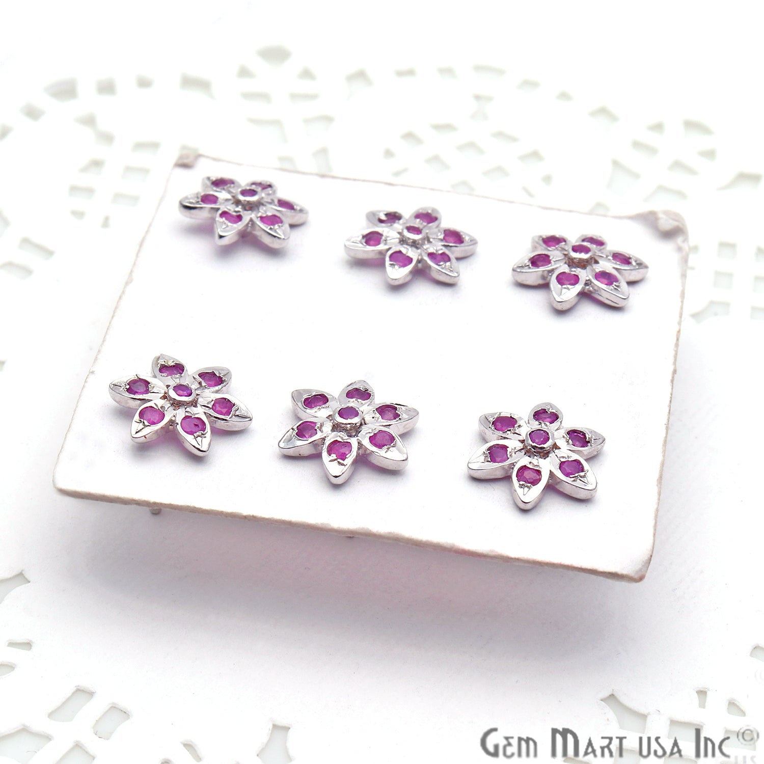 Ruby 9mm Sterling Silver Flower Shape Stud Earring – GemMartUSA