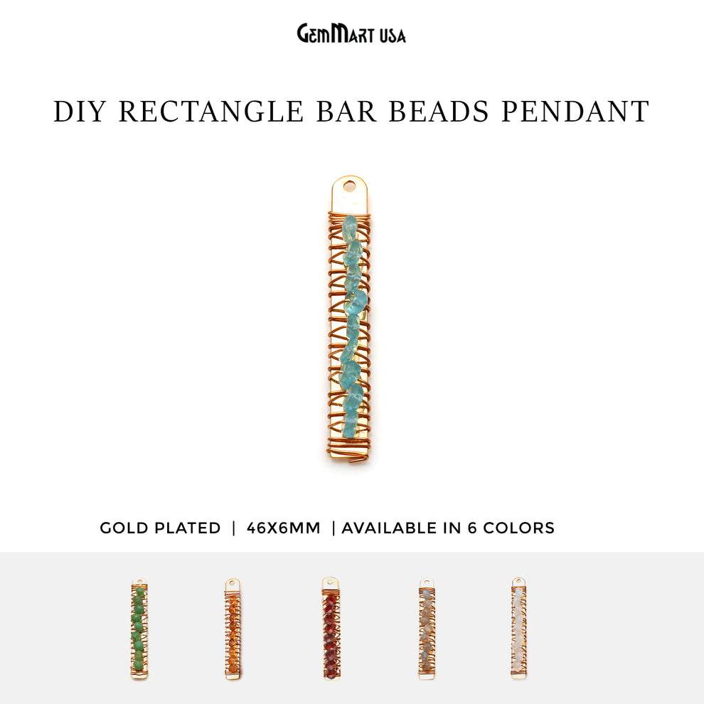Gemstone Beads Rectangle 46x6 Wire Wrapped Gold Plated Connector 1pc ...