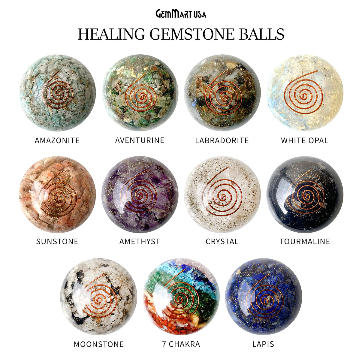 Orgone Chakra Ball, Metaphysical, Sphere Ball, Reiki Healing Crystal ...