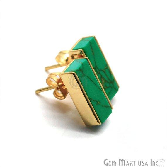 Rectangle Shape 15x7mm Gold Plated Gemstone Druzy Stud Earrings (Pick ...